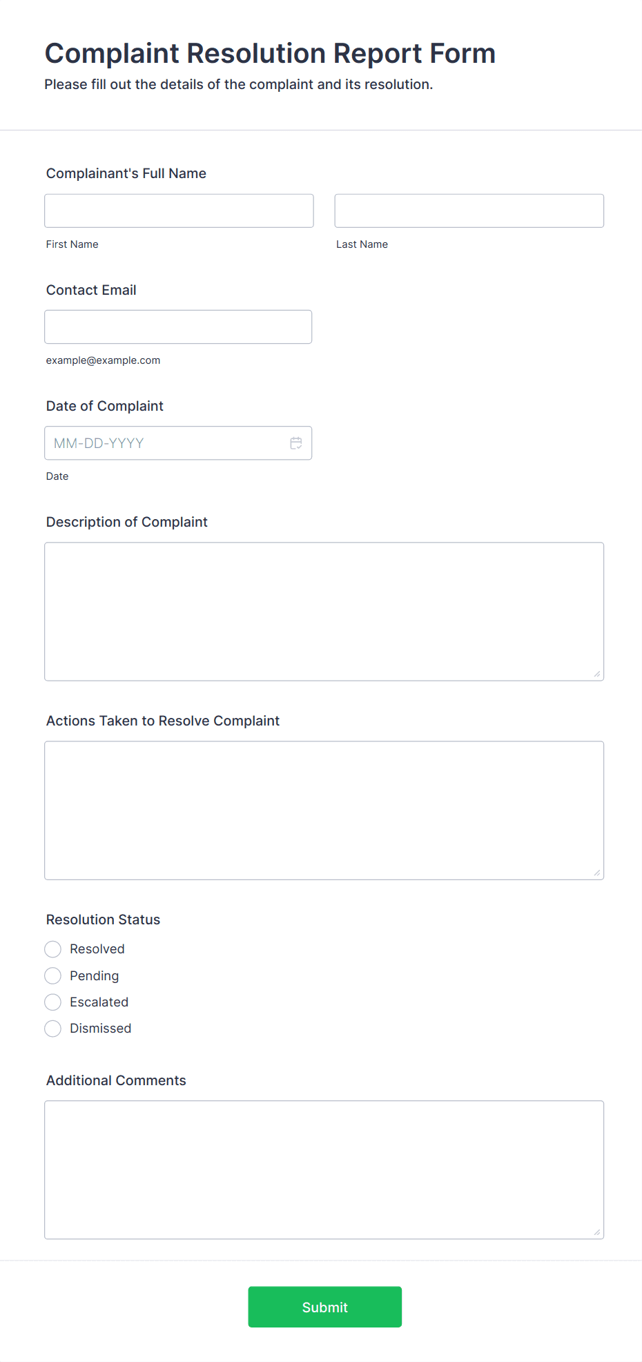 Complaint Resolution Report Form Template | Jotform