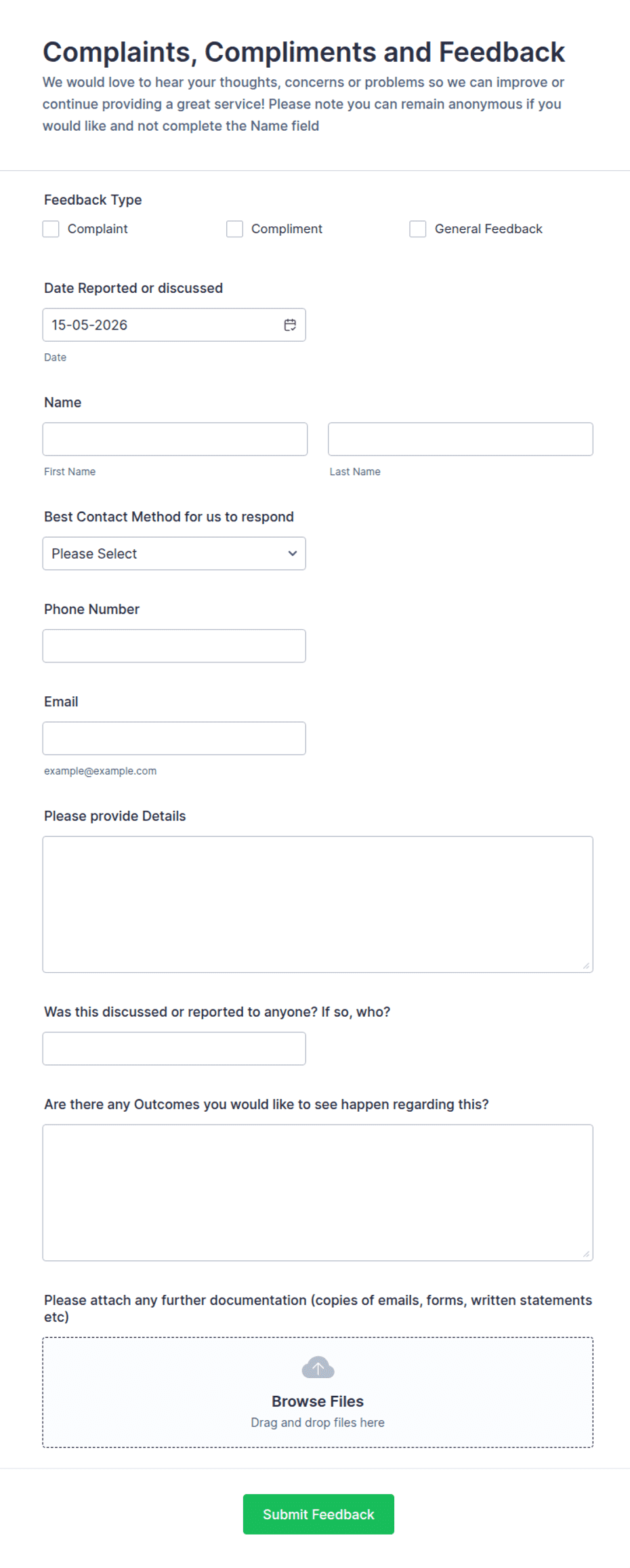 Complaints, Compliments and Feedback Form Template | Jotform