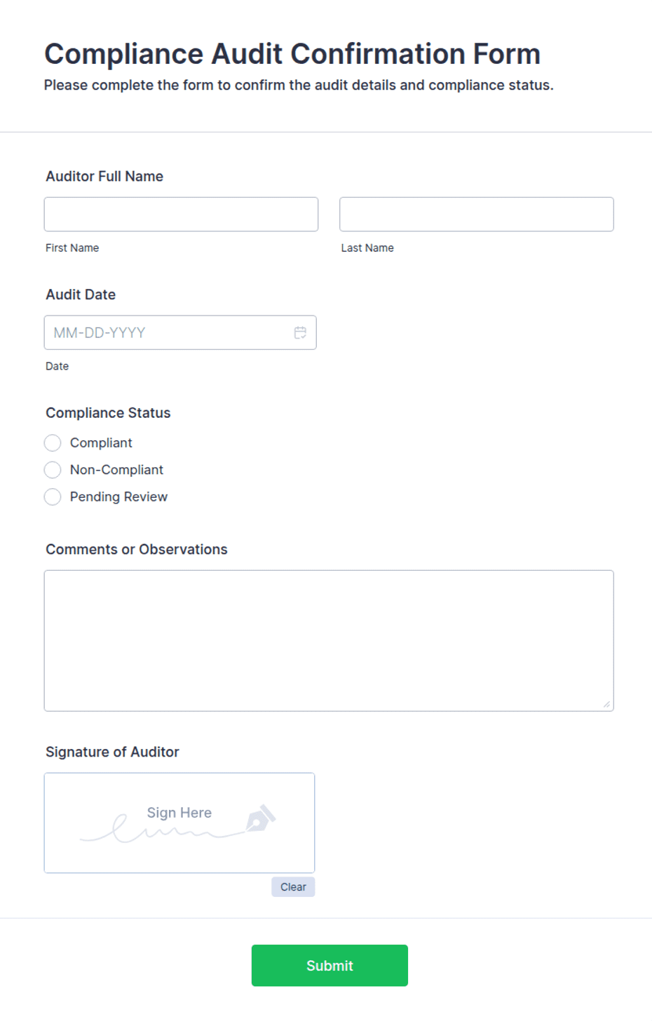 Compliance Audit Confirmation Form Template | Jotform