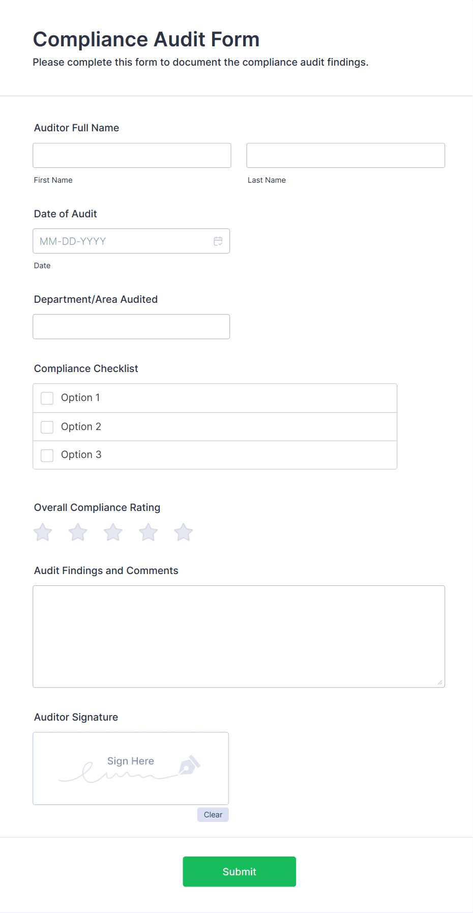 Compliance Audit Form Template | Jotform