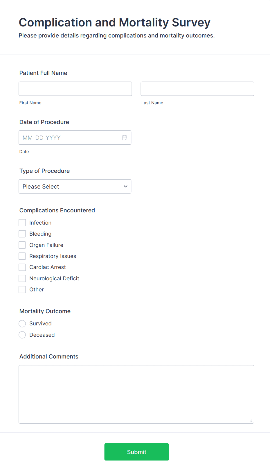 Complication and Mortality Survey Form Template | Jotform