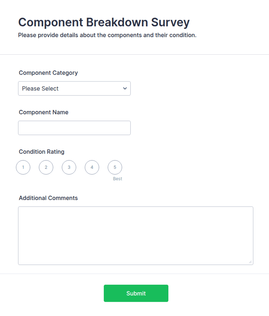 Component Breakdown Survey Form Template | Jotform