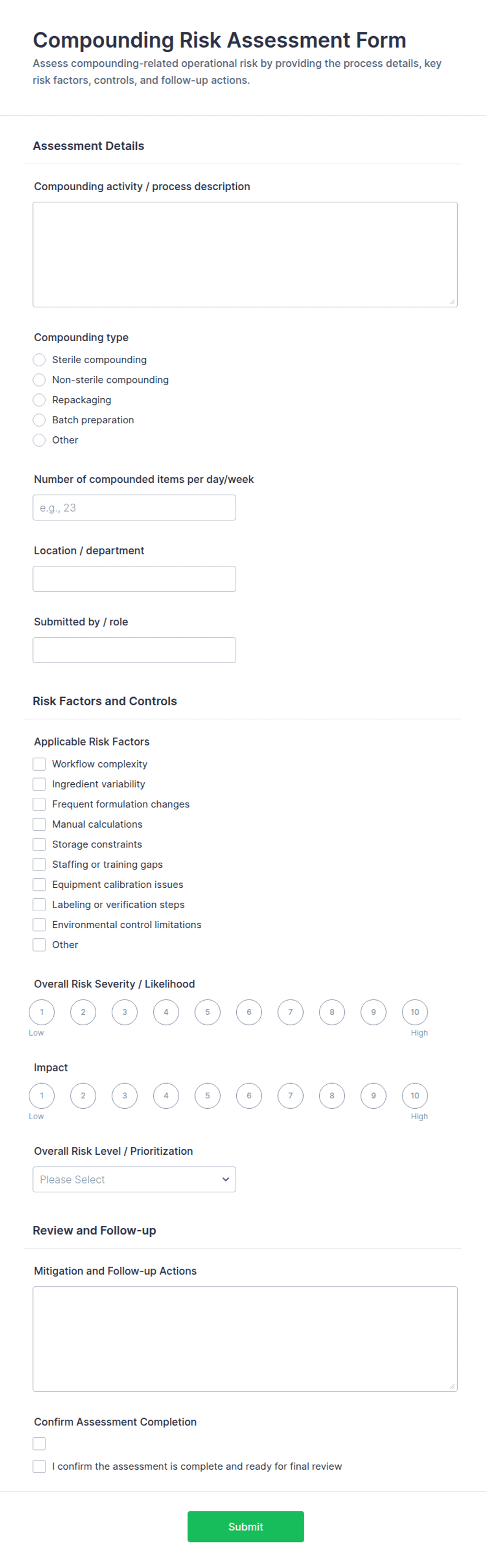 Compounding Risk Assessment Form Template | Jotform