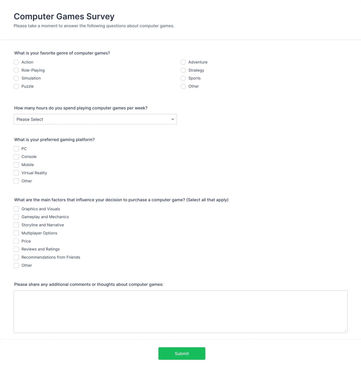 Computer Games Survey Form Template | Jotform