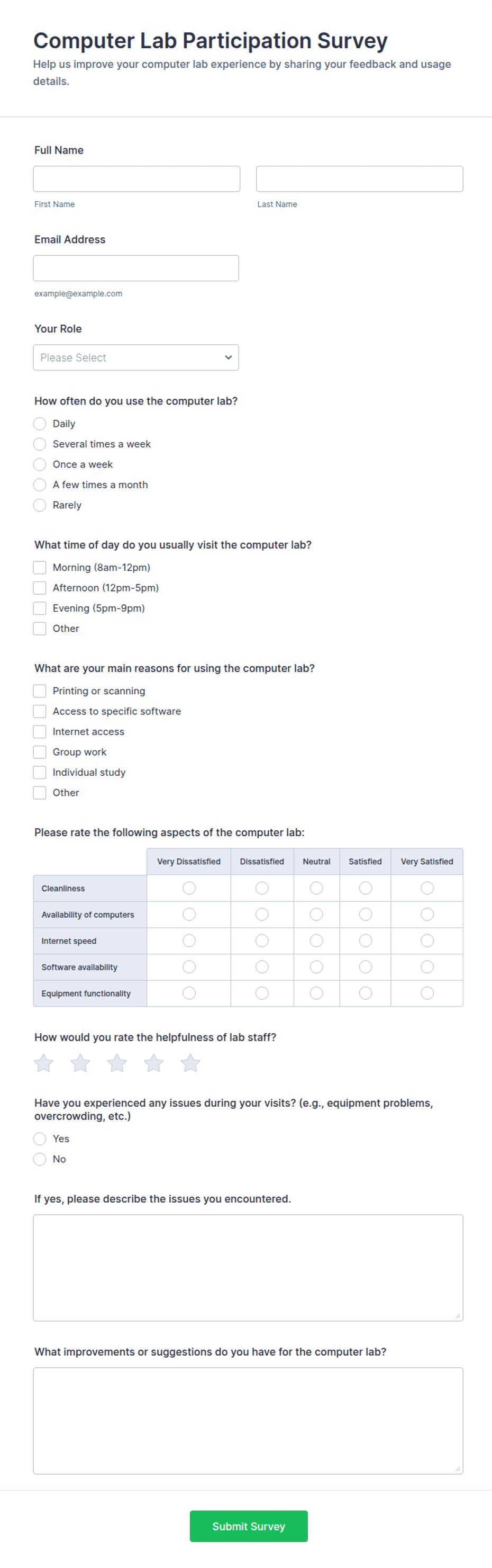 Computer Lab Participation Survey Form Template | Jotform