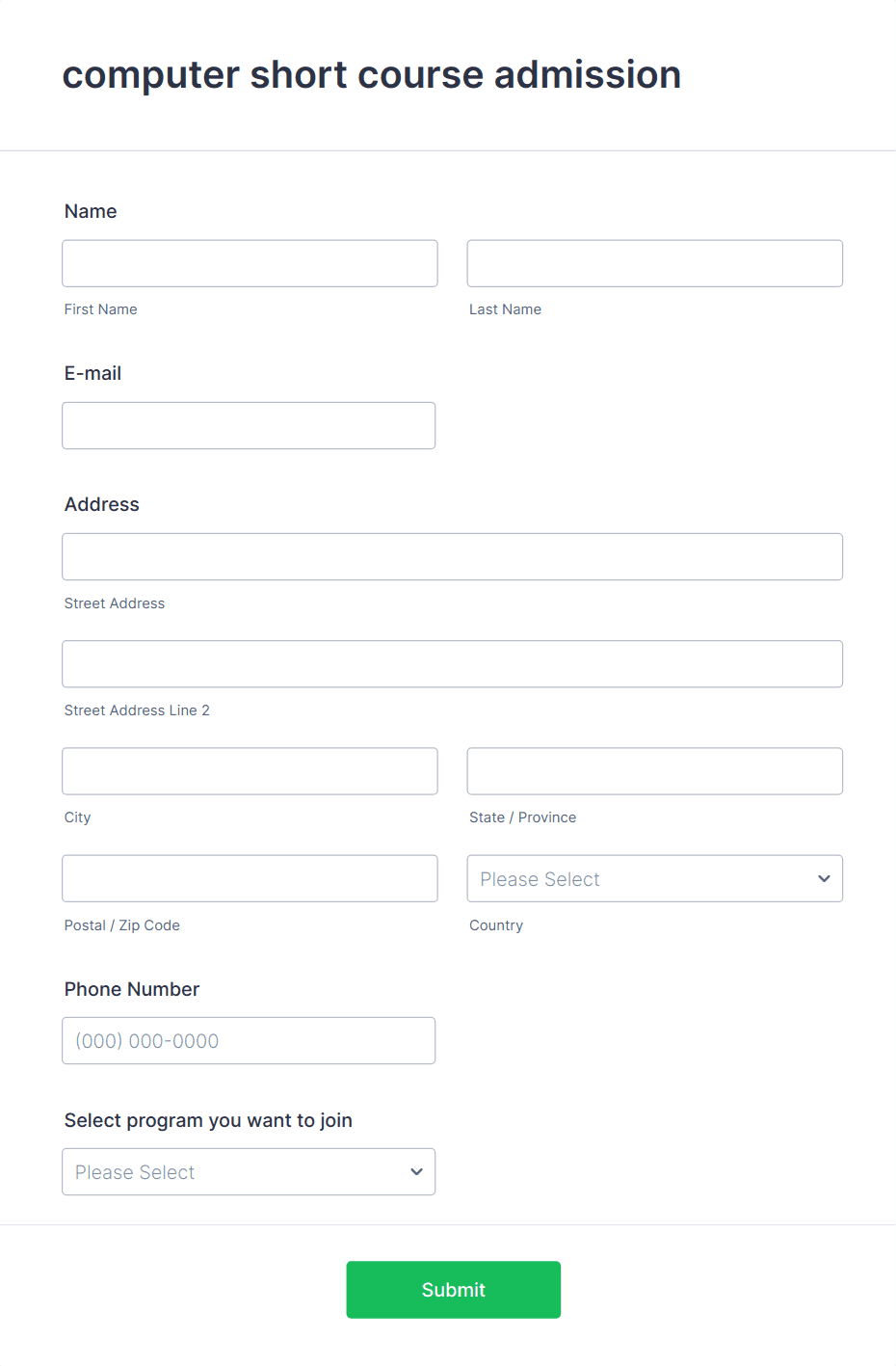 computer short course admission Form Template | Jotform