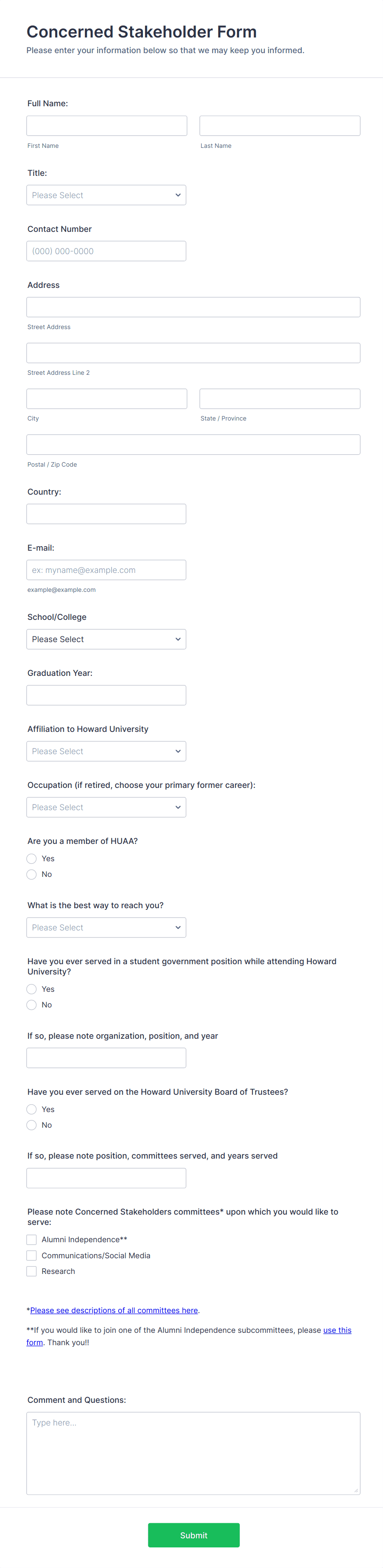 Concerned Stakeholder Contact Form Template | Jotform