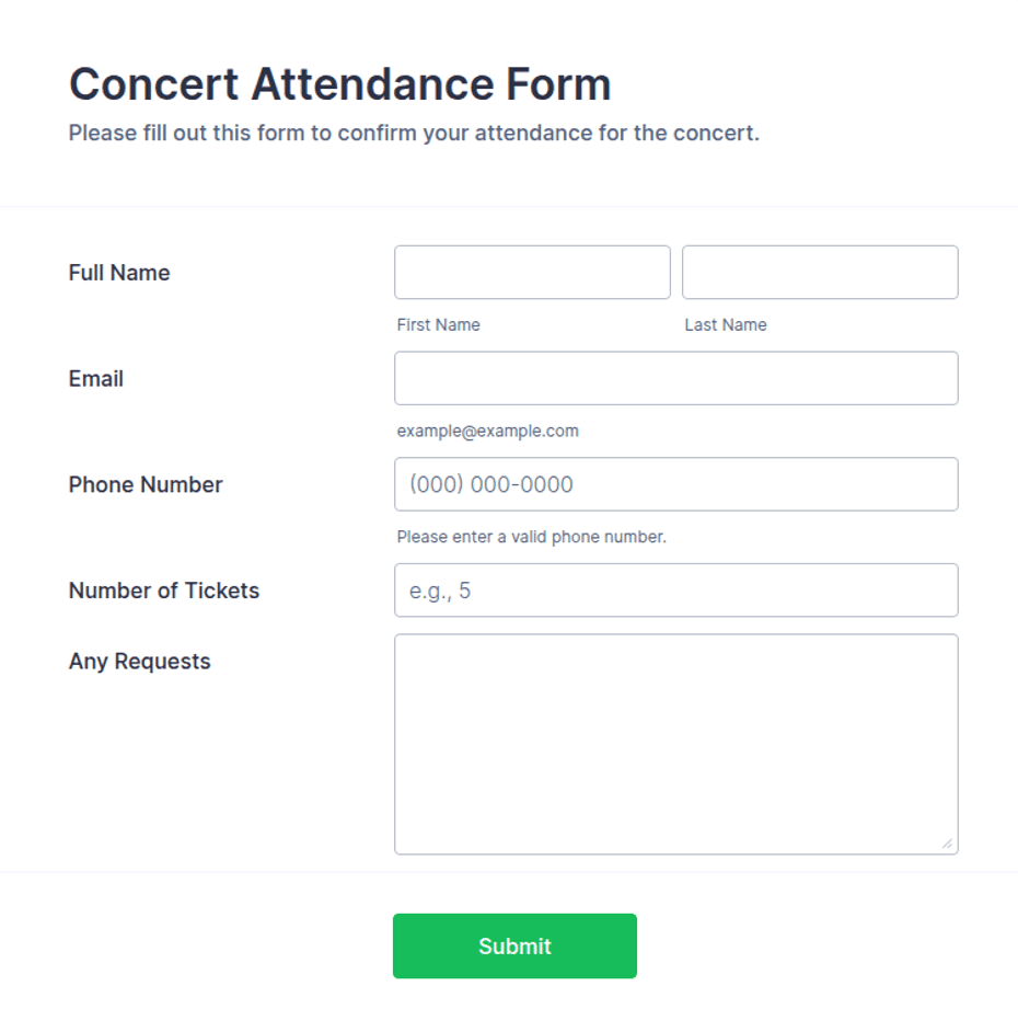 Concert Attendance Form Template | Jotform