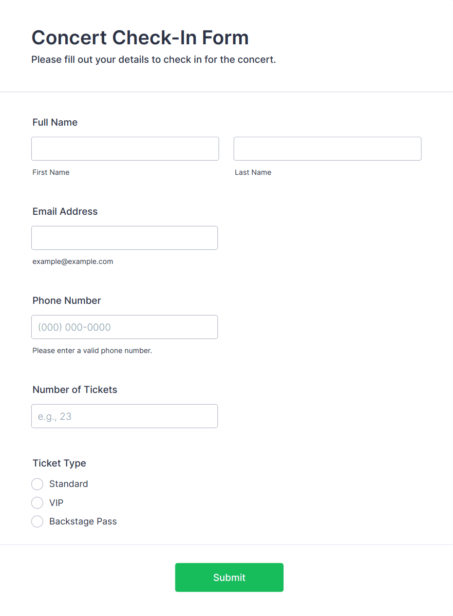 Concert Check-In Form Template | Jotform