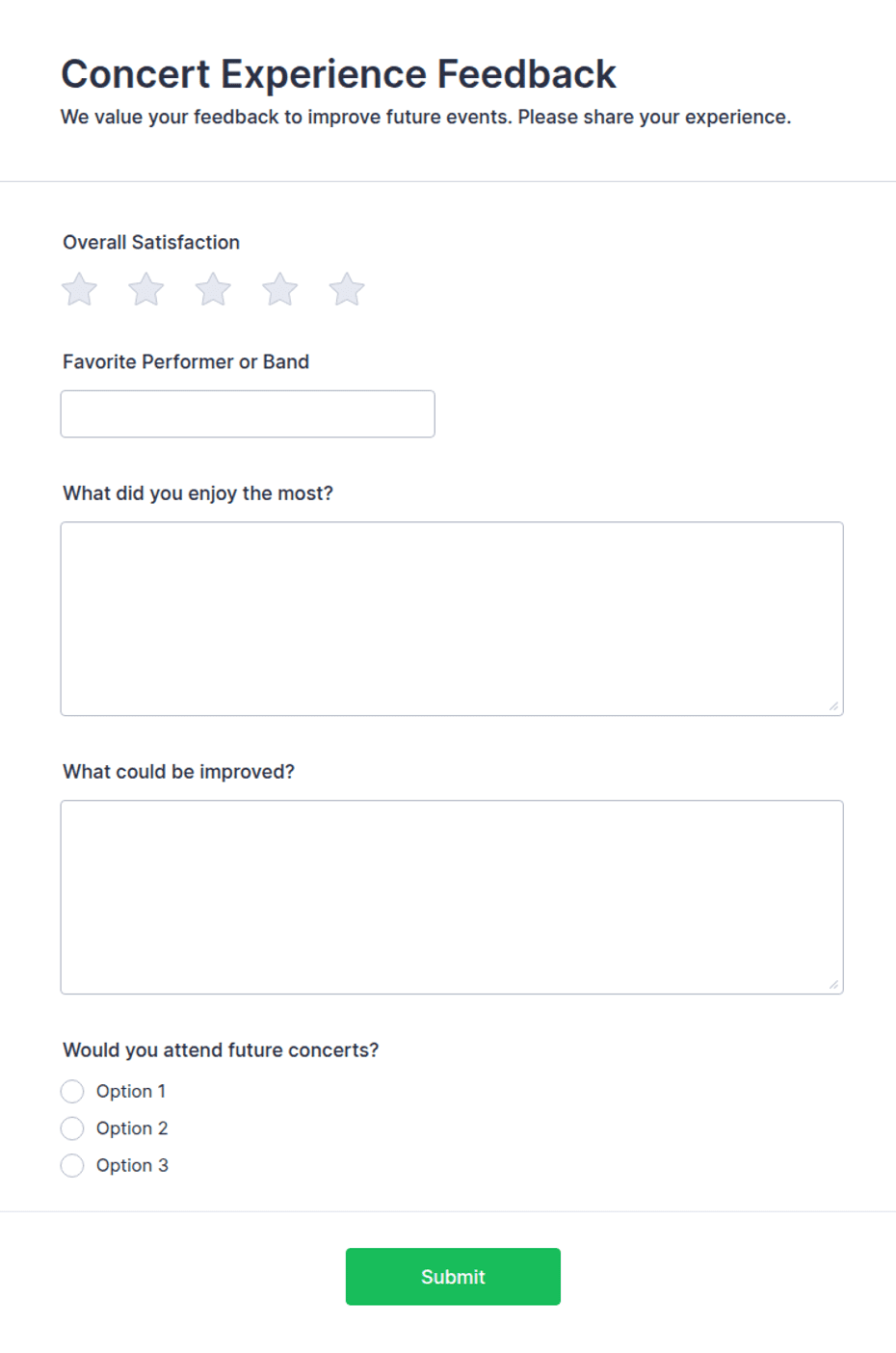 Concert Experience Feedback Form Template | Jotform