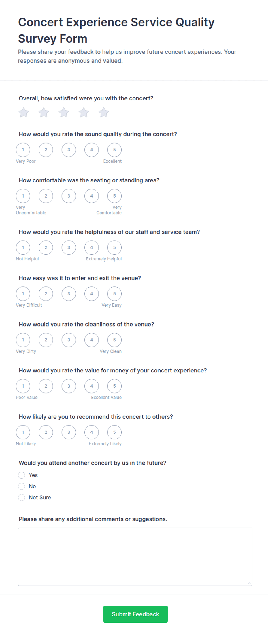 Concert Experience Service Quality Survey Form Template | Jotform