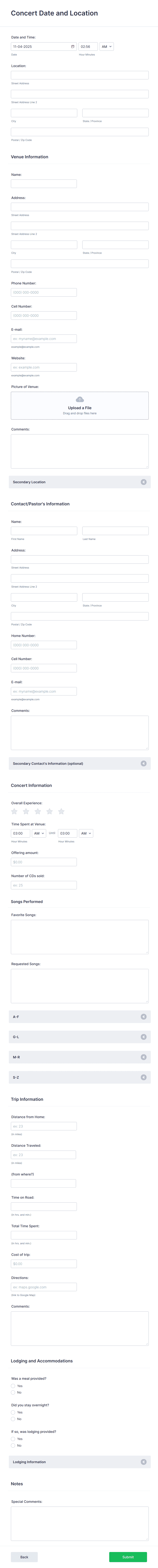 Concert Information Form Template | Jotform