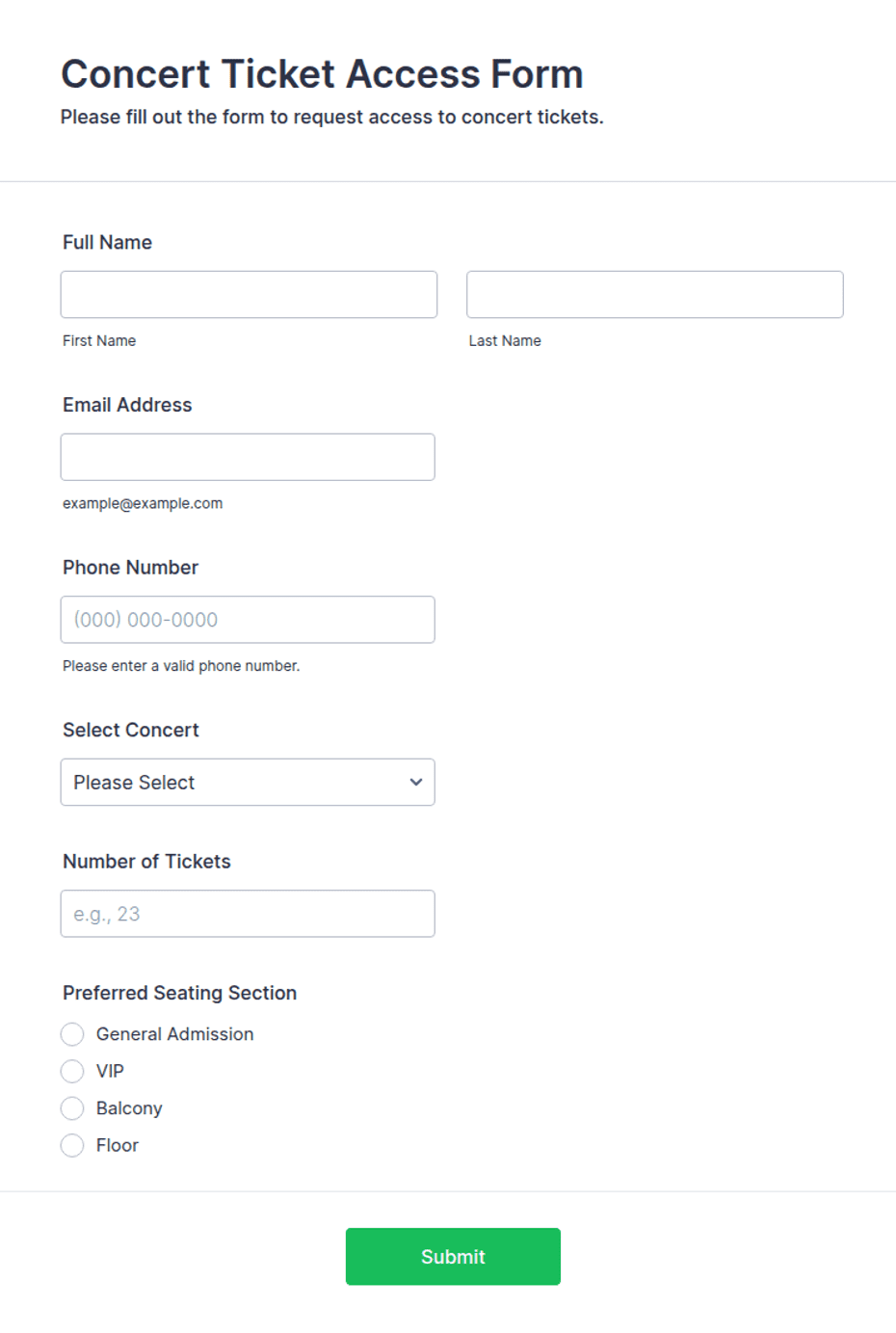 Concert Ticket Access Form Template | Jotform