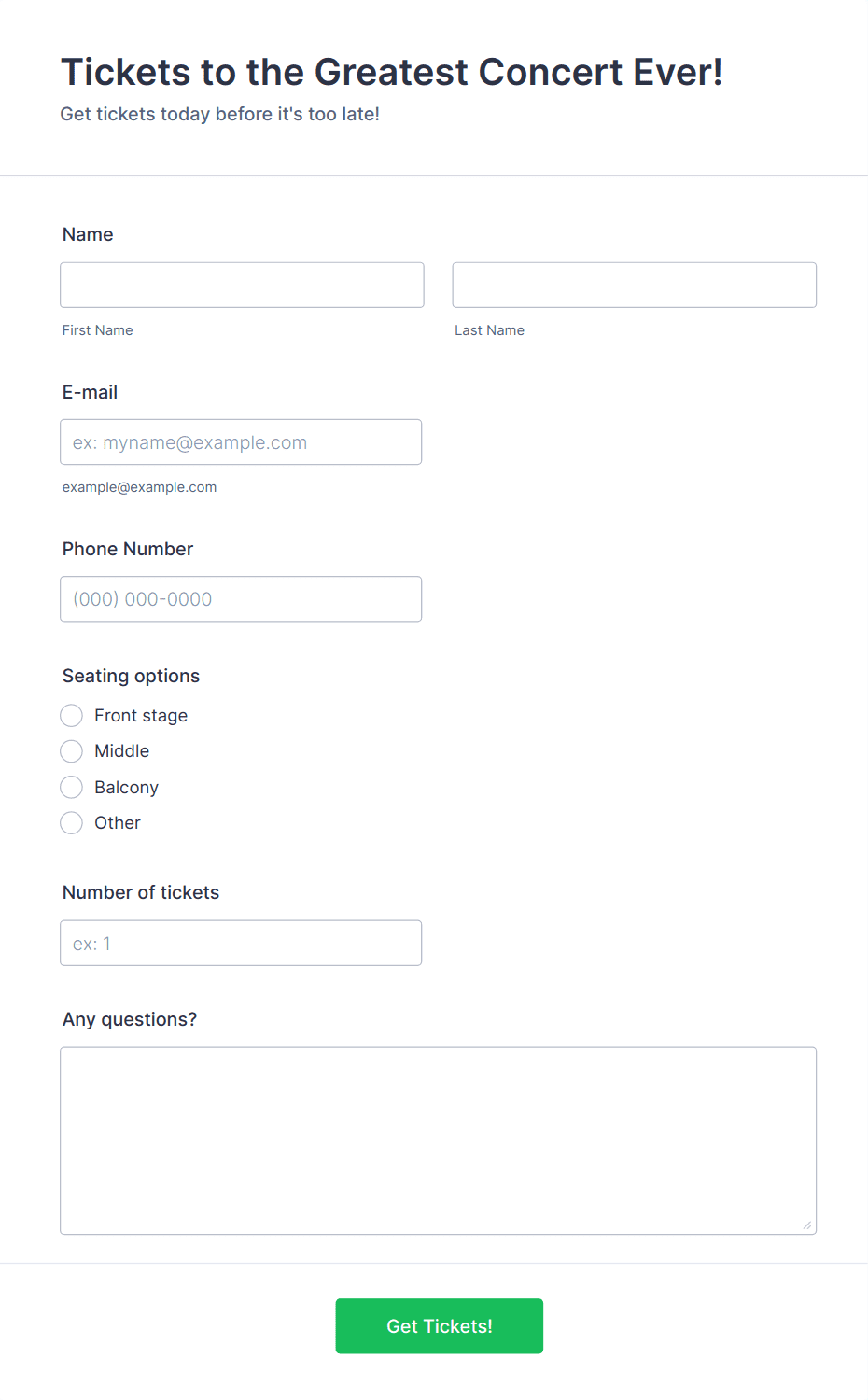 Concert Ticket Registration Form Template | Jotform