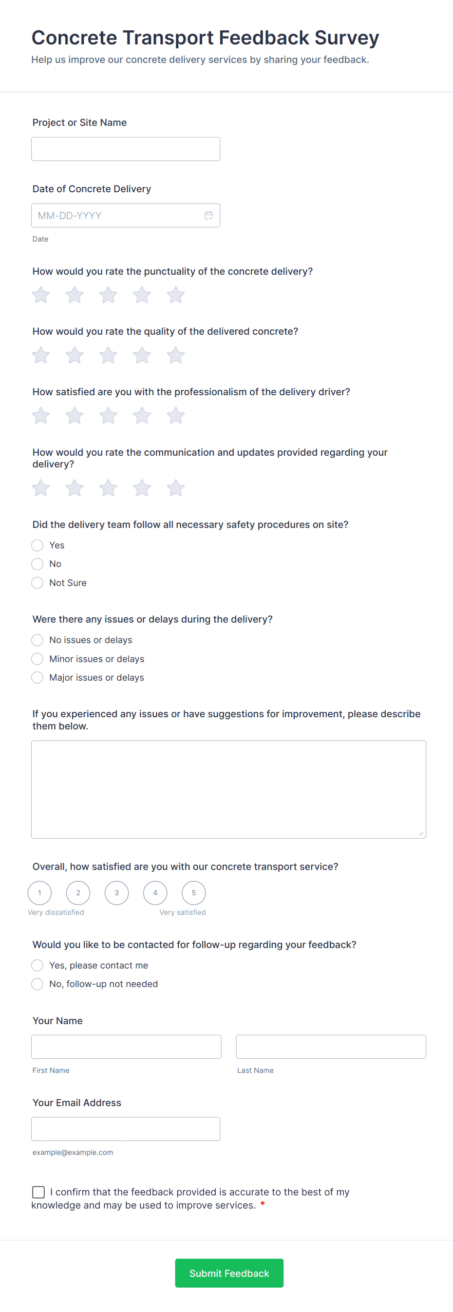 Concrete Transport Feedback Survey Form Template | Jotform