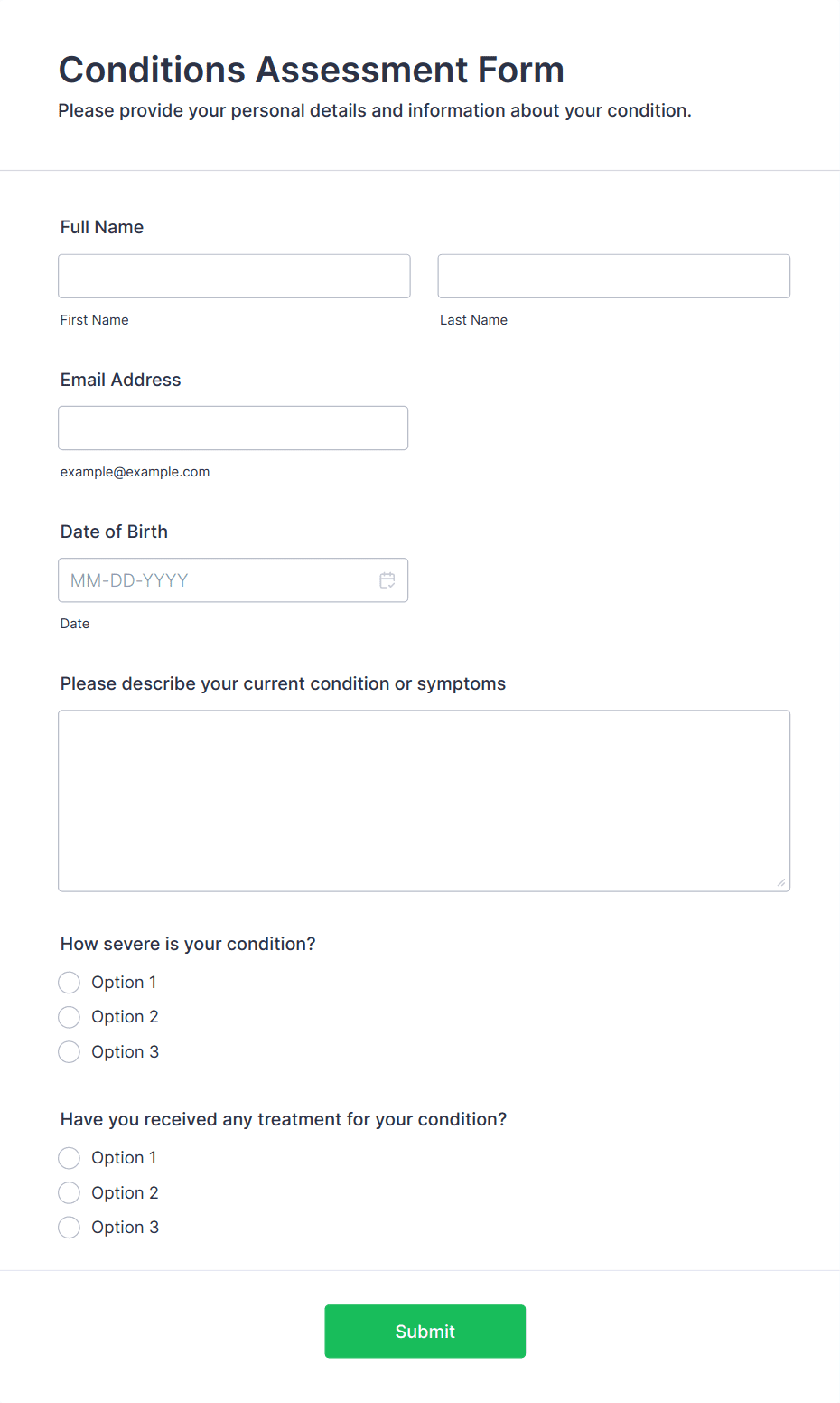 Conditions Assessment Form Template | Jotform