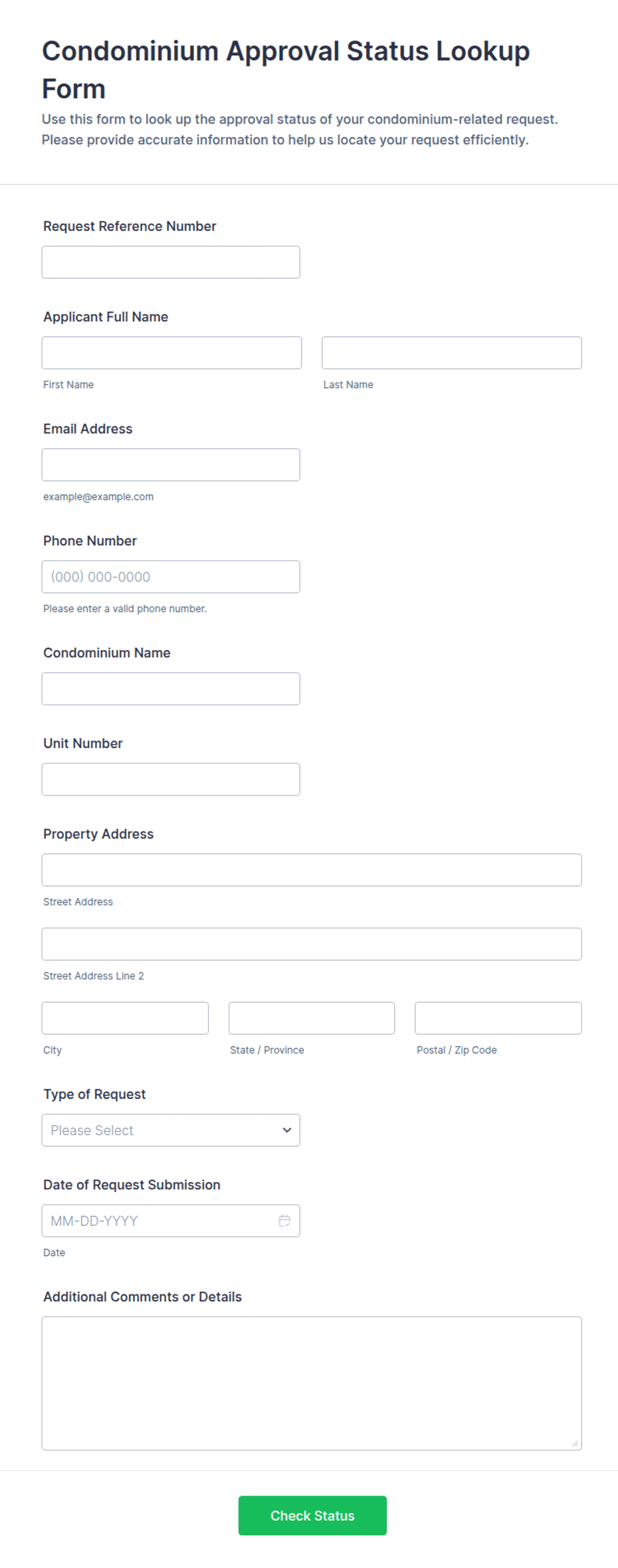 Condominium Approval Status Lookup Form Template | Jotform