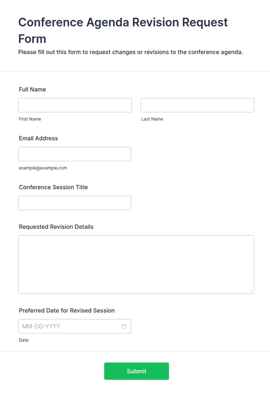 Conference Agenda Revision Request Form Template | Jotform