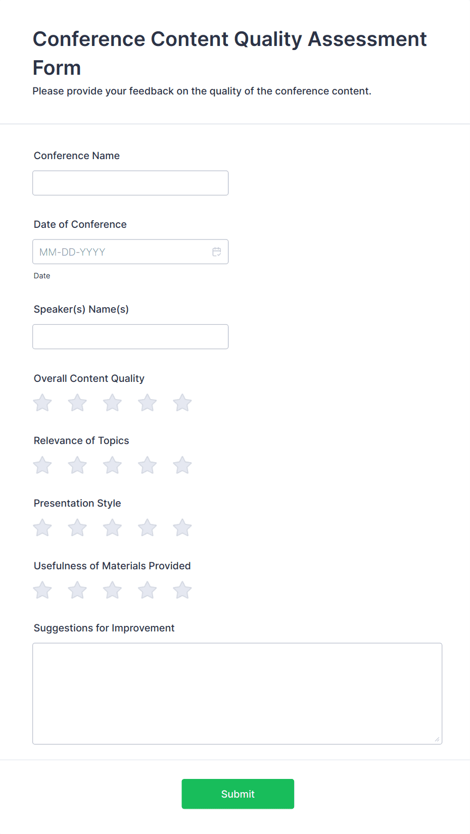 Conference Content Quality Assessment Form Template | Jotform