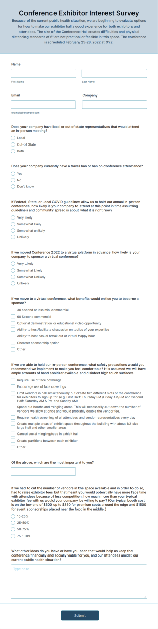 Conference Exhibitor Interest Survey Form Template | Jotform