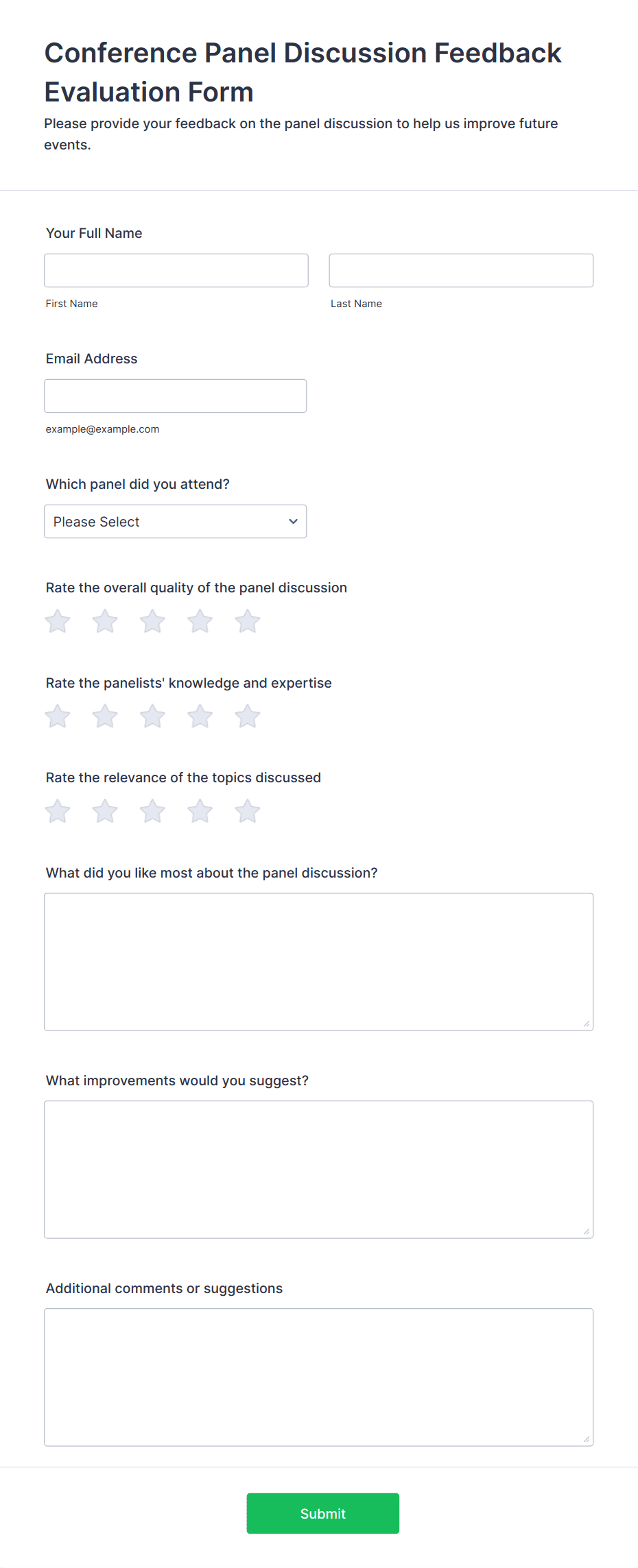 Conference Panel Discussion Feedback Evaluation Form Template | Jotform