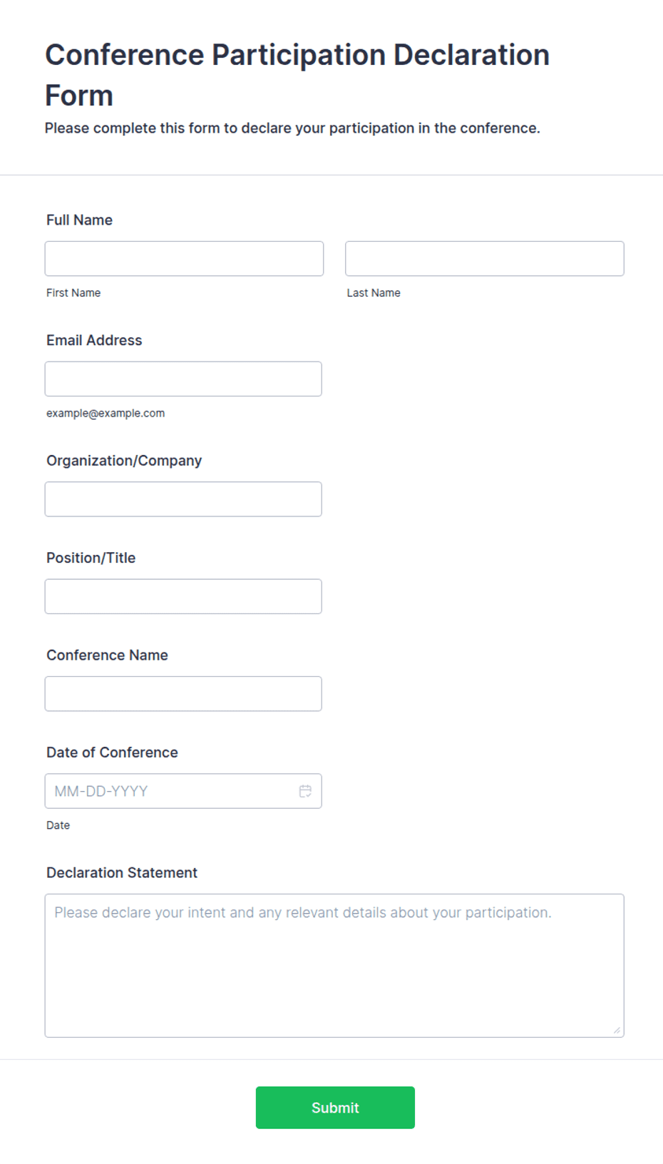 Conference Participation Declaration Form Template | Jotform
