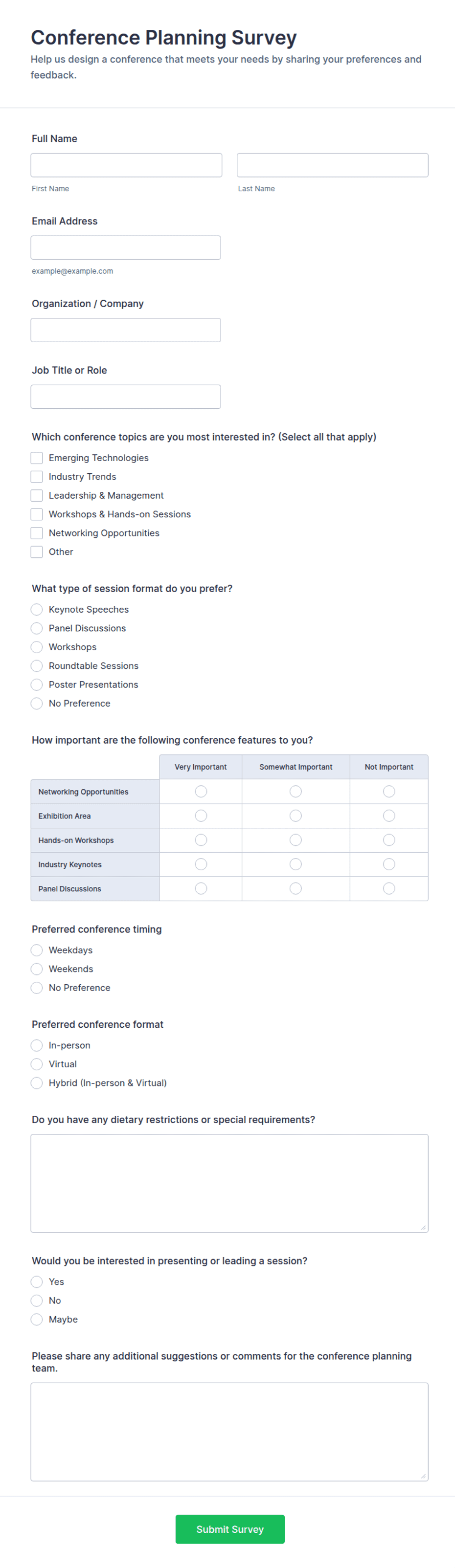 Conference Planning Survey Form Template | Jotform