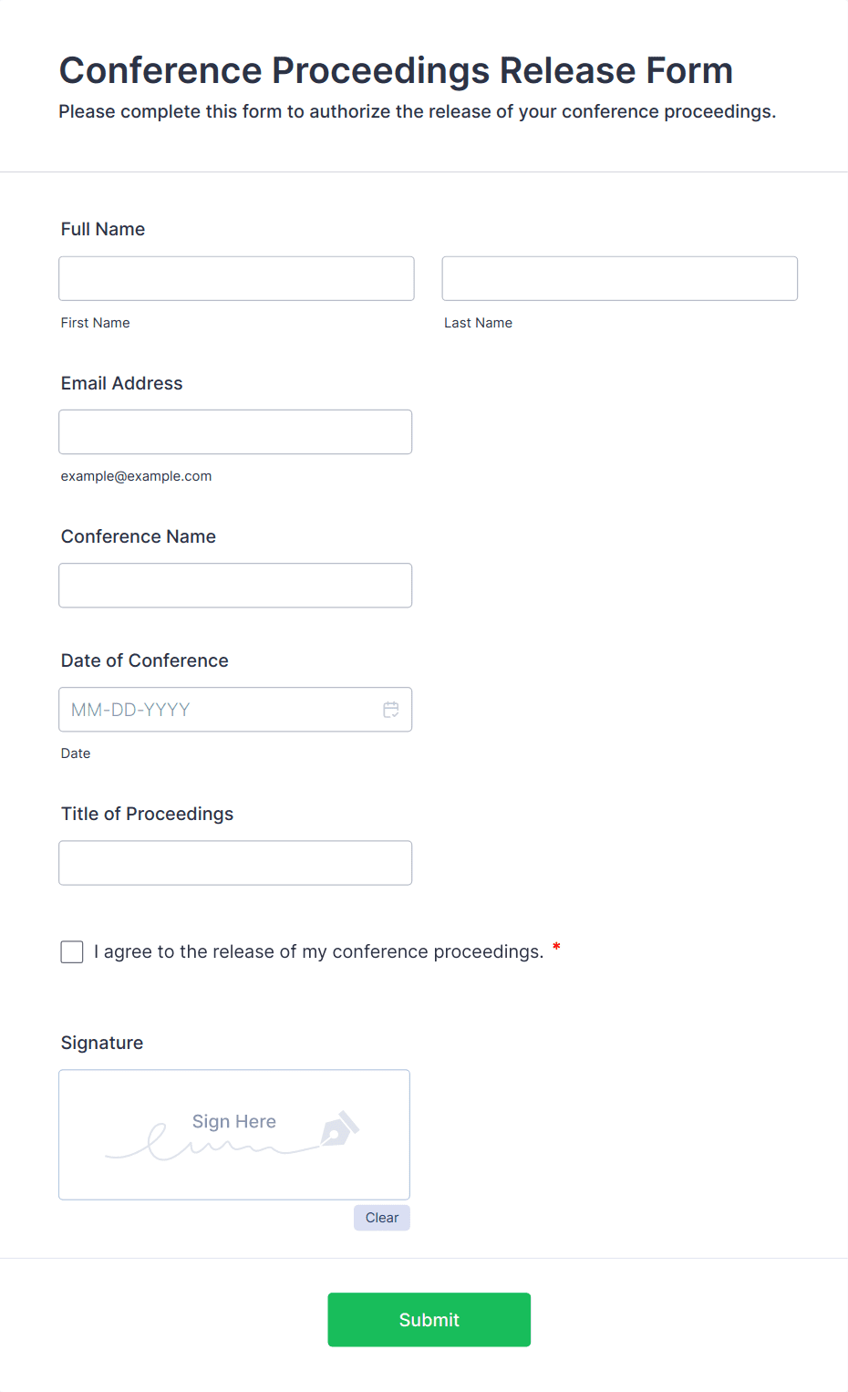 Conference Proceedings Release Form Template | Jotform