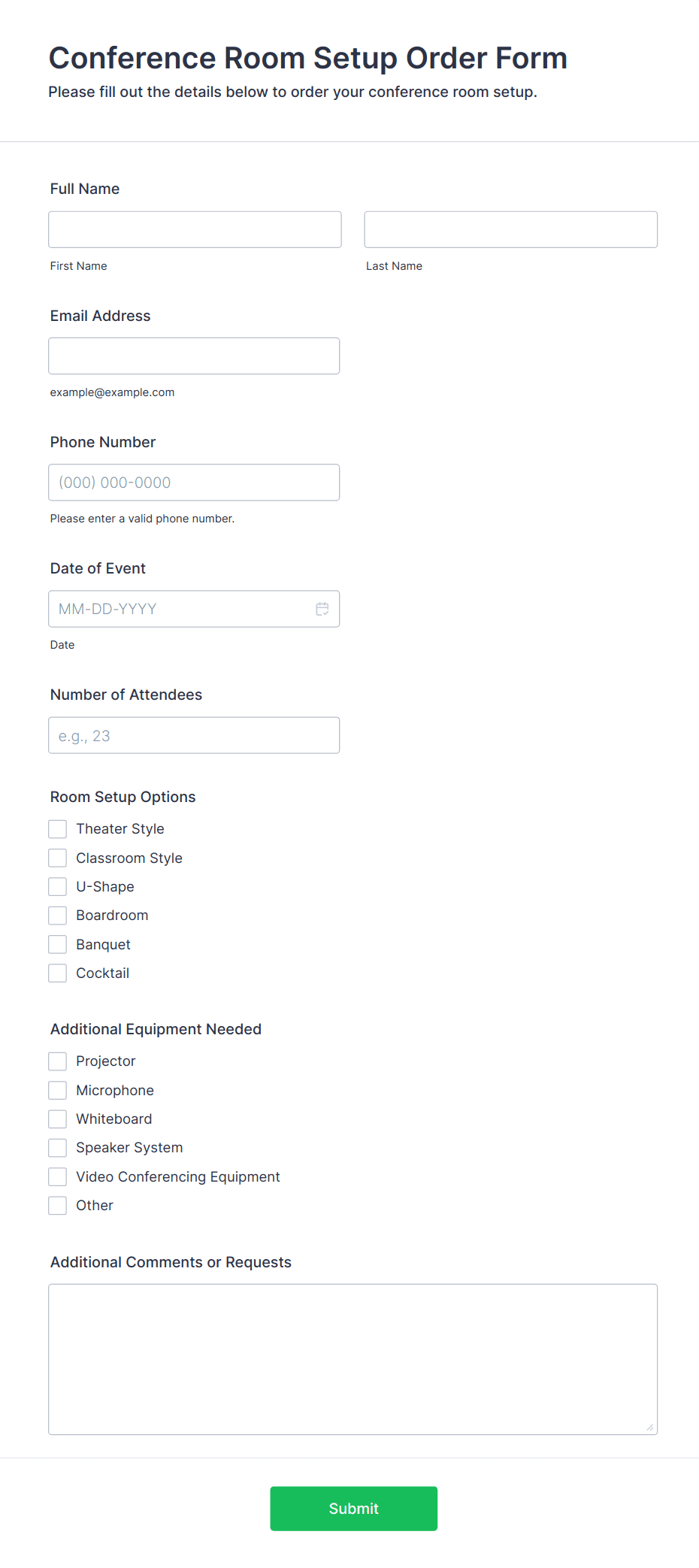 Conference Room Setup Order Form Template | Jotform