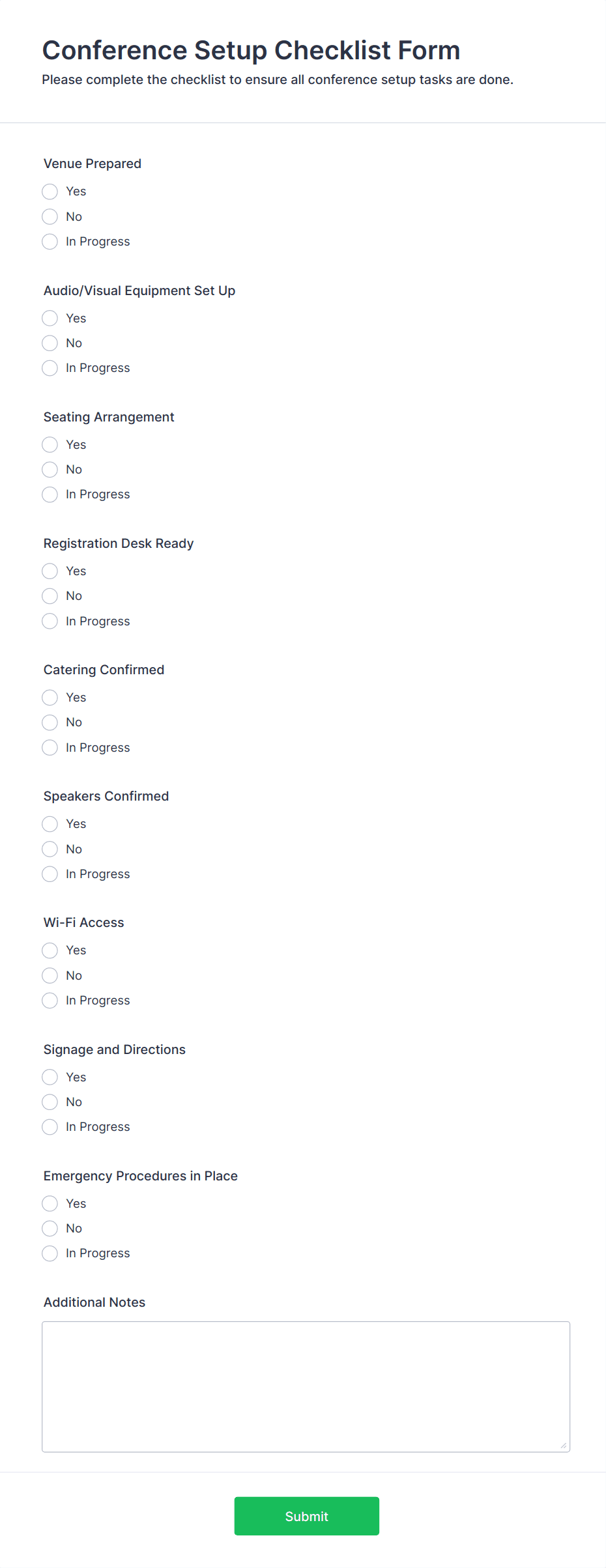 Conference Setup Checklist Form Template | Jotform