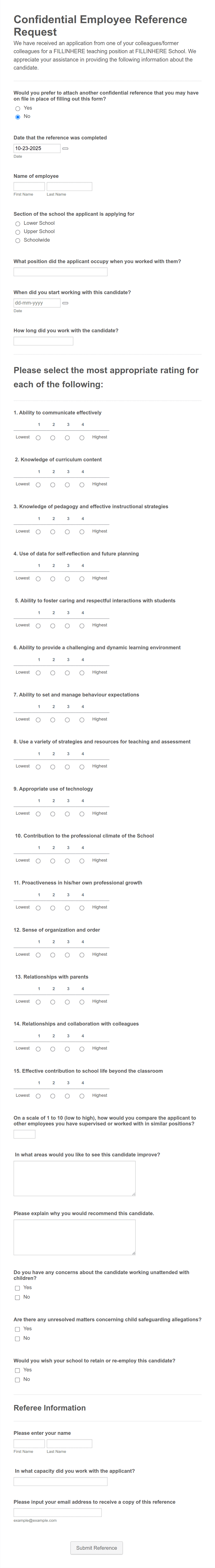 Confidential Employee Reference Request Form Template | Jotform
