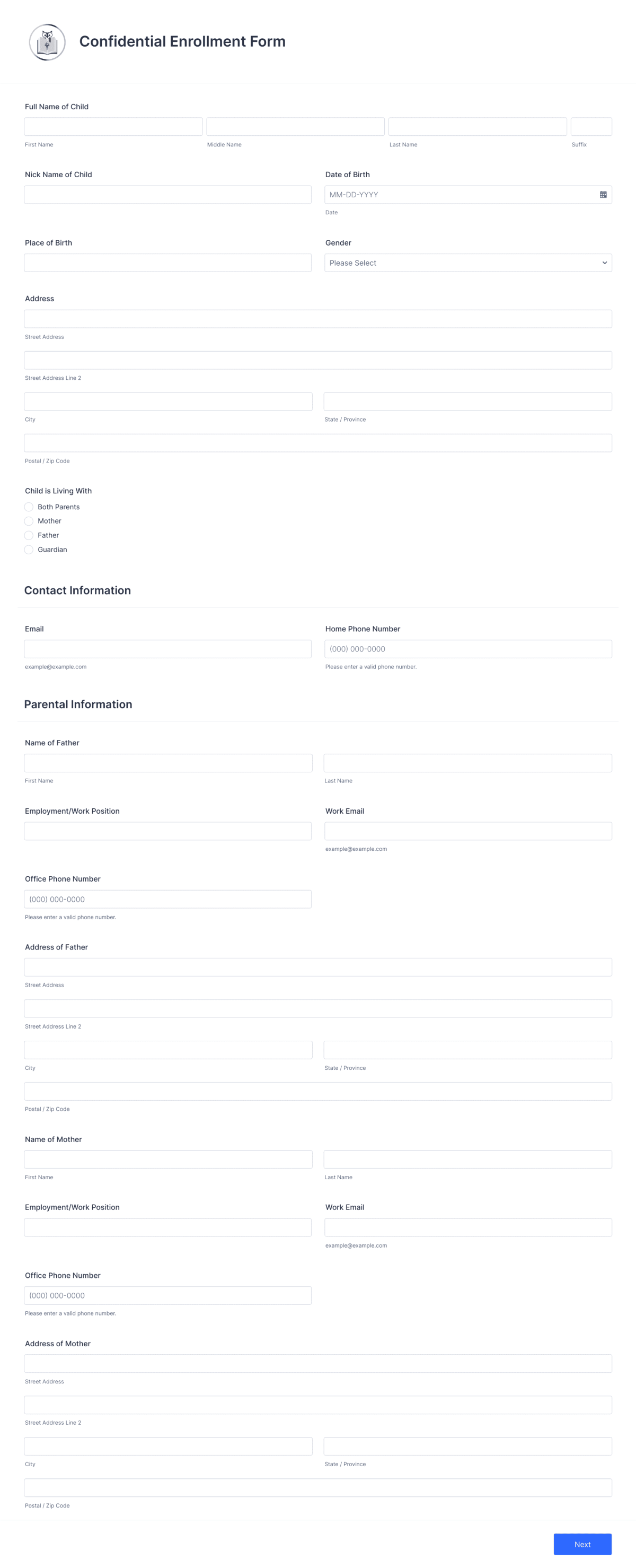Confidential Enrollment Form Template | Jotform