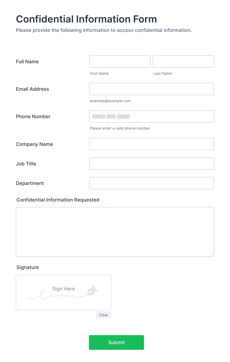 Confidential Information Form Template | Jotform