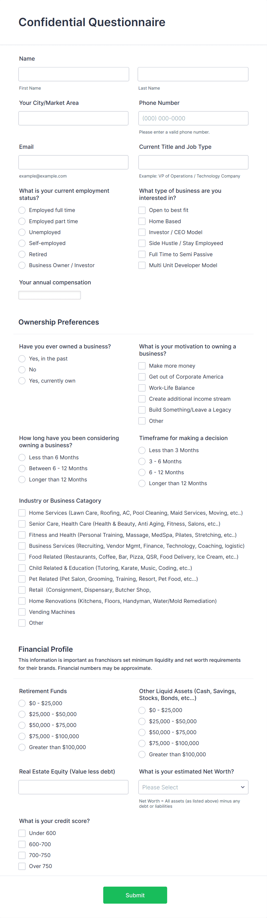 Confidential Questionnaire Form Template | Jotform