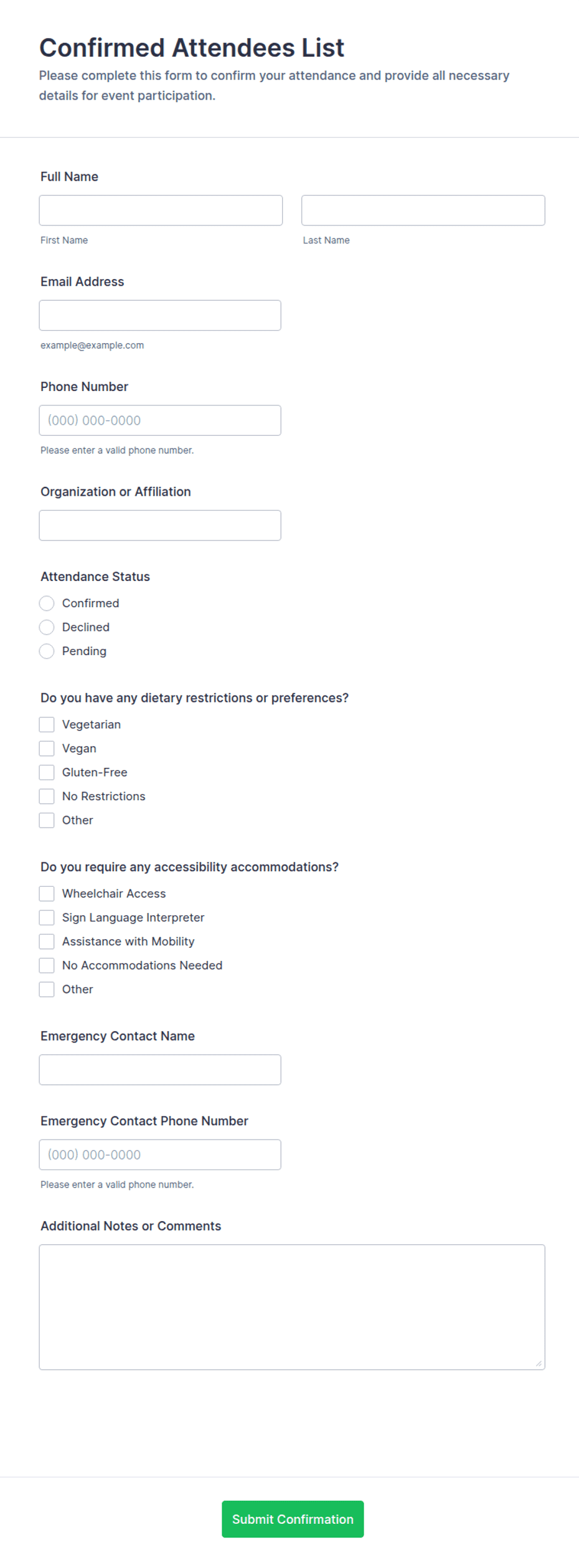 Confirmed Attendees List Form Template | Jotform