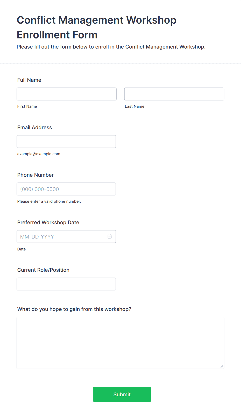 Conflict Management Workshop Enrollment Form Template | Jotform