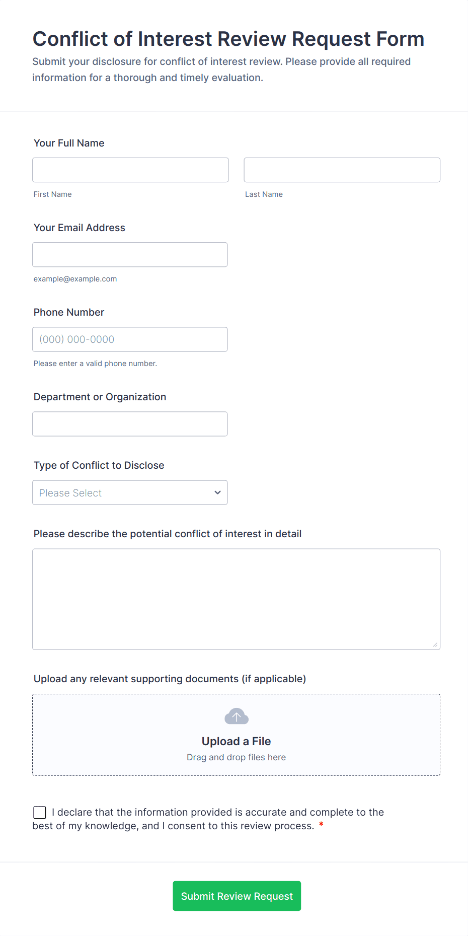 Conflict of Interest Review Request Form Template | Jotform