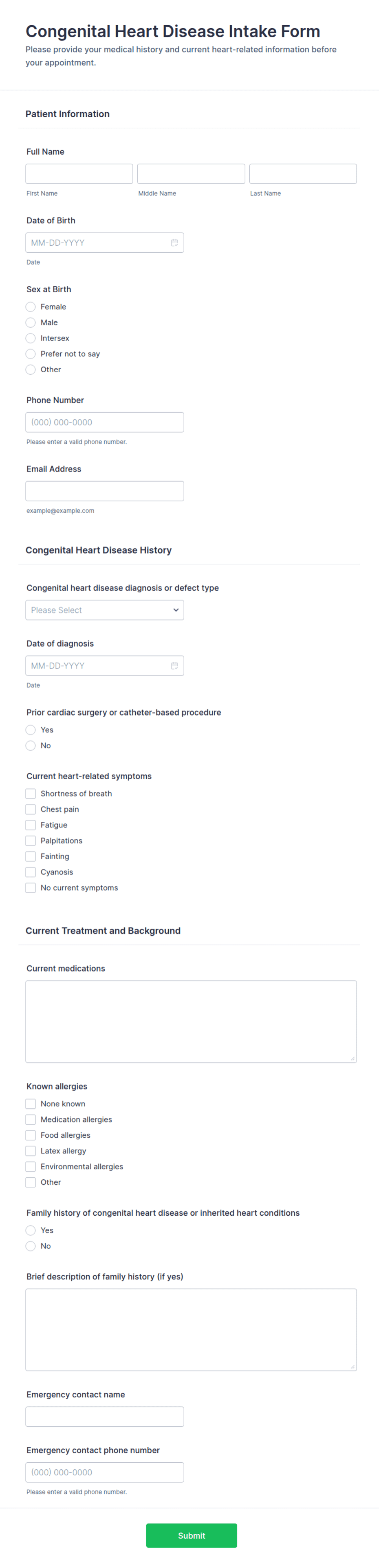 Congenital Heart Disease Intake Form Template | Jotform