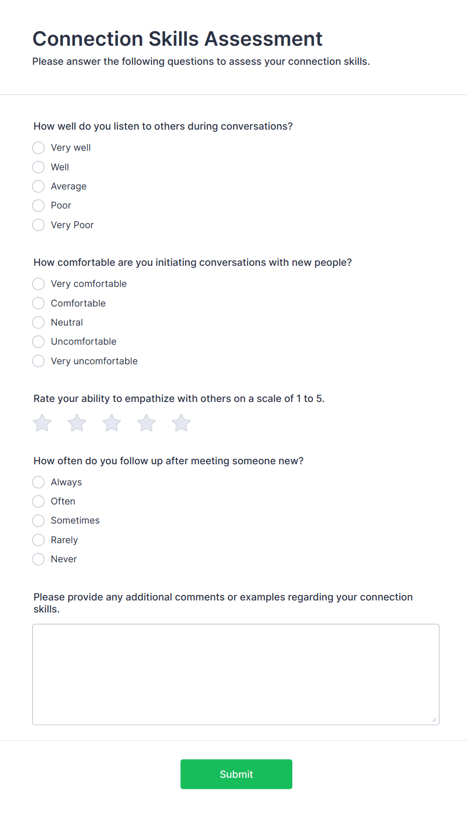 Connection Skills Assessment Form Template | Jotform