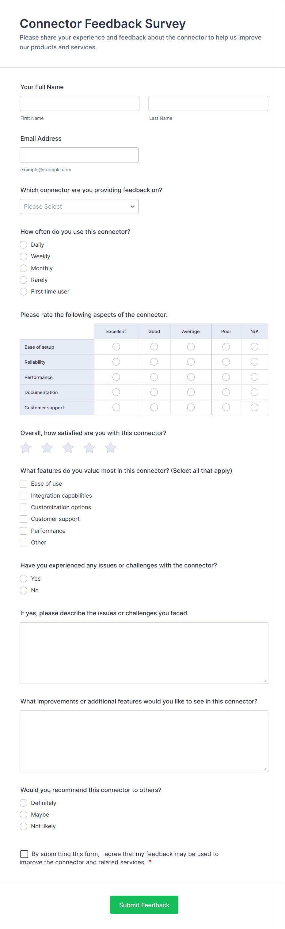 Connector Feedback Survey Form Template | Jotform