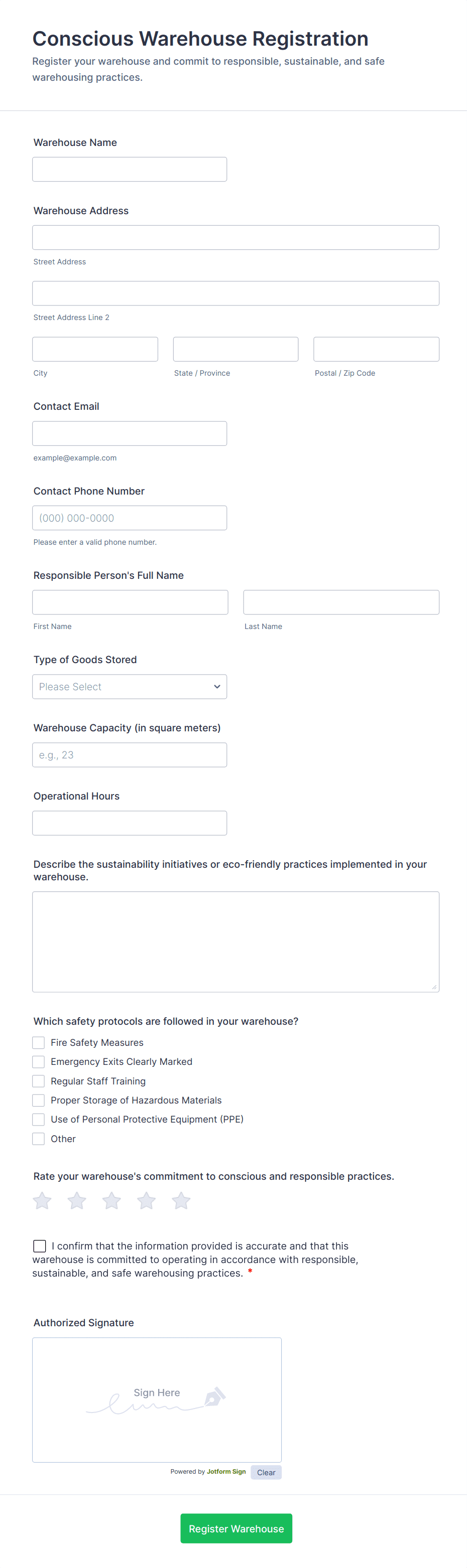 Conscious Warehouse Registration Form Template | Jotform