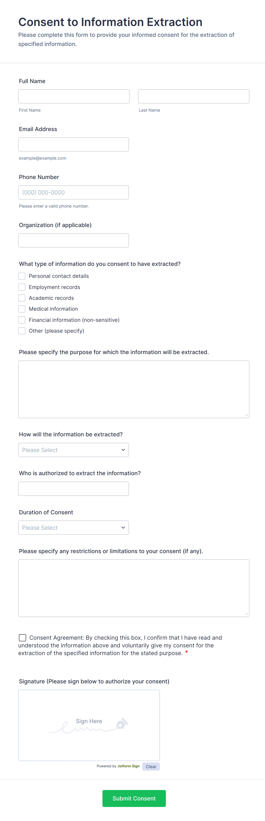 Consent to Information Extraction Form Template | Jotform