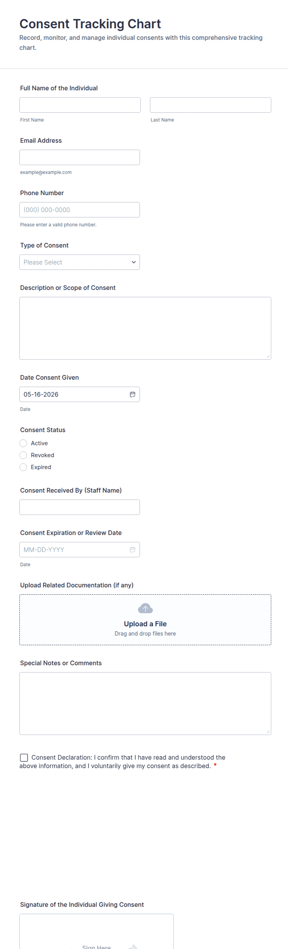 Consent Tracking Chart Form Template | Jotform
