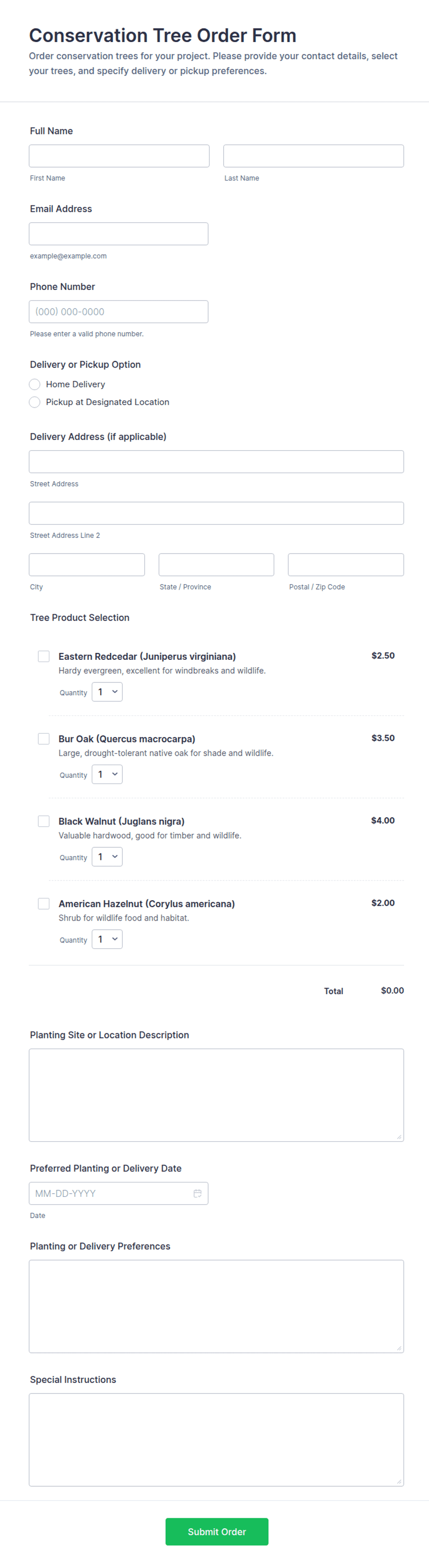 Conservation Tree Order Form Template | Jotform