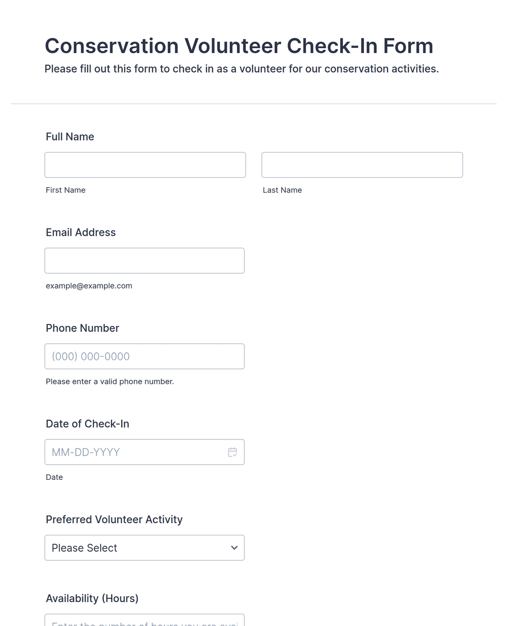 Conservation Volunteer Check-In Form Template | Jotform