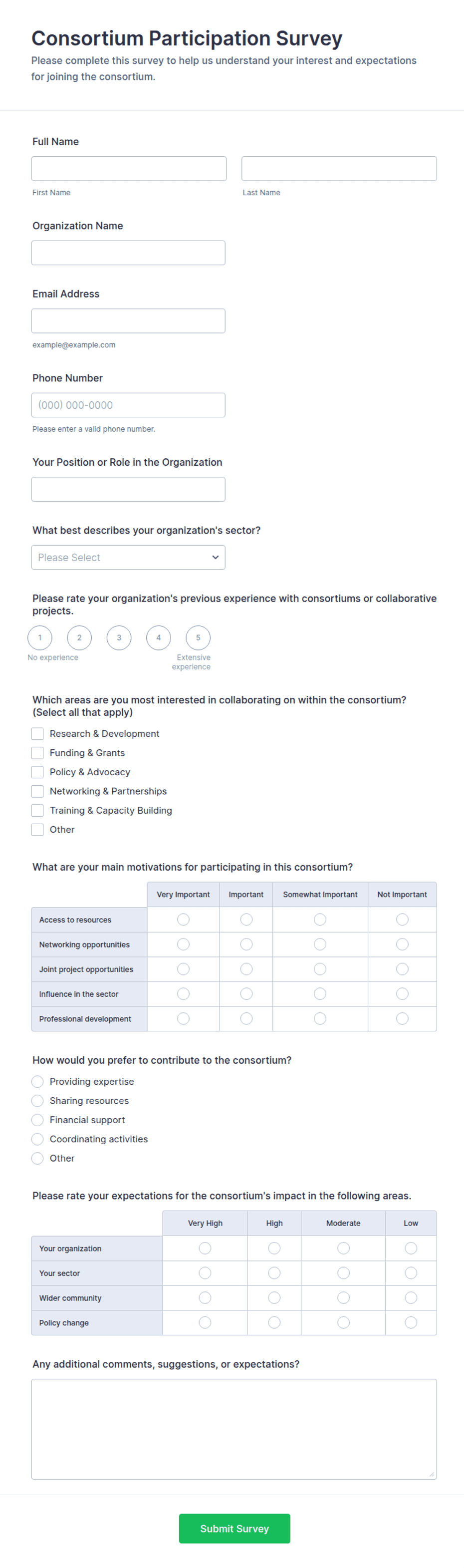 Consortium Participation Survey Form Template | Jotform