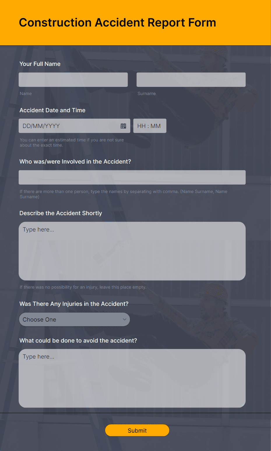 Construction Accident Report Form Template | Jotform