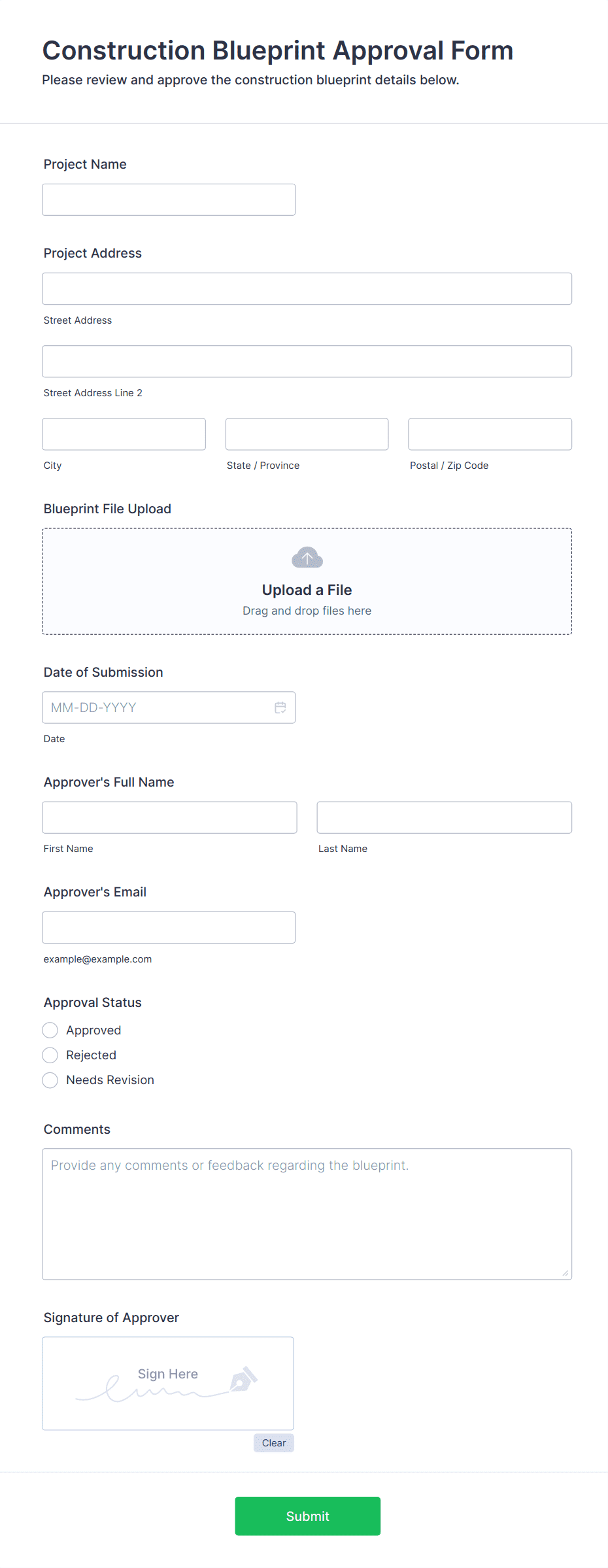 Construction Blueprint Approval Form Template | Jotform