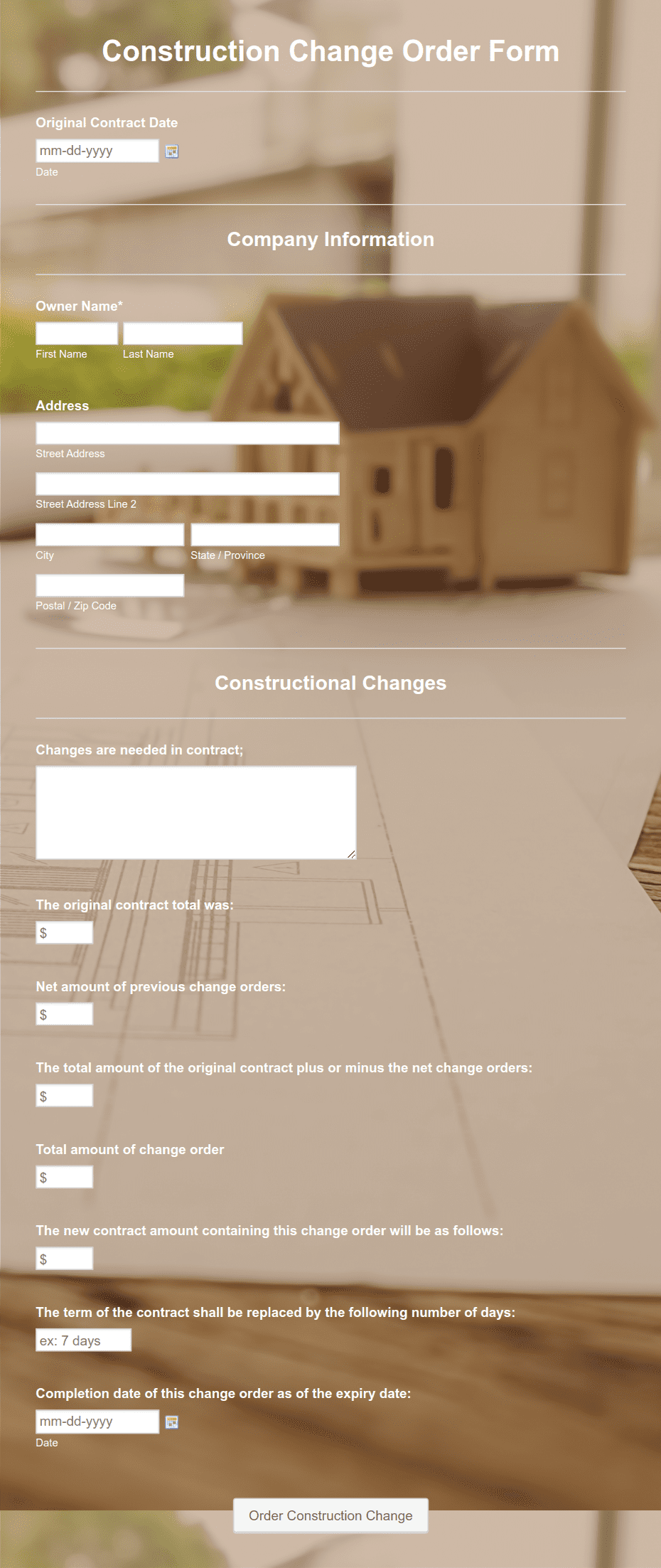 Construction Change Order Form Template | Jotform
