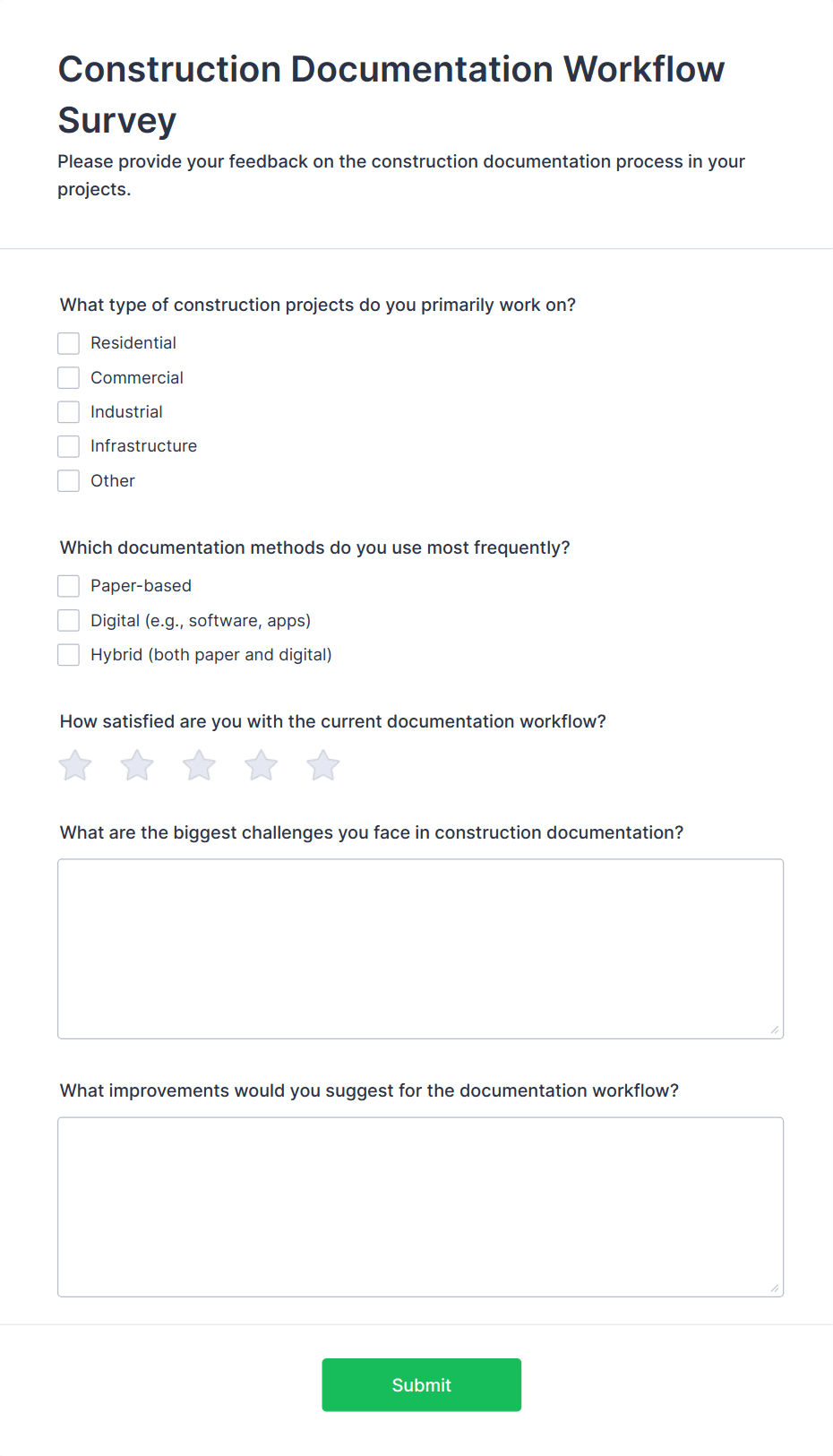 Construction Documentation Workflow Survey Form Template | Jotform
